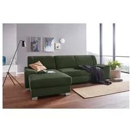 Ecksofa DOMO collection "Anzio L-Form" Sofas Gr. B/H/T: 271cm x 85cm x 160cm, Struktur fein, Recamiere links, Mit Bettfunktion-Mit Federkern, grün (dunkelgrün) wahlweise mit Bettfunktion und Federkern