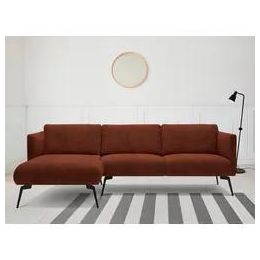 Ecksofa Andas "Horna, L-Form" Sofas Gr. B/H/T: 241cm x 84cm x 146cm, Struktur, Recamiere links, braun mit schwarzen Metallbeinen