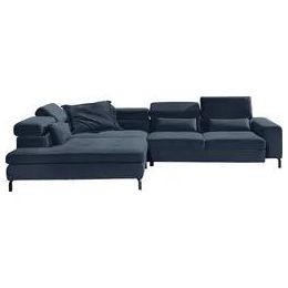 Ecksofa Gallery M BRANDED BY MUSTERRING "Felicia Due L-Form" Sofas Gr. B/H/T: 312cm x 82cm x 218cm, Flachgewebe FLORIS, Longchair links, ohne Sitzvorzug, blau (dunkelblau) Wahlweise mit Sitzvorzug, inkl. Kopfteilverstellung, Sitzhöhe 43 cm