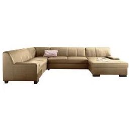 Wohnlandschaft DOMO collection "Norma Top U-Form" Sofas Gr. B/H/T: 328cm x 77cm x 90cm, NaturLEDER, Recamiere rechts, mit Bettfunktion, braun (cappuccino) wahlweise mit Bettfunktion