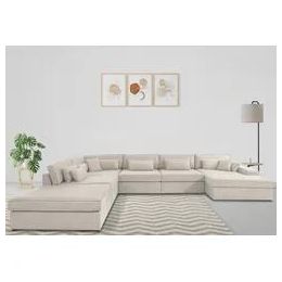 Wohnlandschaft RAUM.ID "Enid U-Form" Sofas Gr. B/H: 460cm x 75cm, Struktur, Ottomane rechts, beige 6 Teile, bestehend aus Modulen, in vielen Bezügen, auch Breitcord