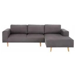 Ecksofa Home Affaire "Lasse L-Form" Sofas Gr. B/H/T: 273cm x 90cm x 167cm, Luxus-Microfaser, Recamiere rechts, grau im scandinavischen Stil mit Holzfüßen