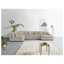 Guido Maria Kretschmer Home & Living Wohnlandschaft GUIDO MARIA KRETSCHMER HOME & LIVING "Skara U-Form" Sofas Gr. B/H/T: 390cm x 86cm x 190cm, Samtvelours, Ottomane rechts, beige (natur) Lounge-Sofa mit Federkernpolsterung, in vielen Bezugsvarianten