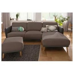 Ecksofa Home Affaire "Ida L-Form" Sofas Gr. B/H/T: 280cm x 86cm x 165cm, Struktur fein, Recamiere rechts, braun mit Holzfüßen und Armlehnen-Polsterung