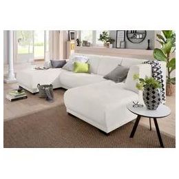 Wohnlandschaft Home Affaire "Langeland U-Form" Sofas Gr. B/H/T: 297cm x 85cm x 163cm, Struktur, Recamiere links, beige (creme) incl. 2 Zierkissen, Recamiere wahlweise links oder rechts