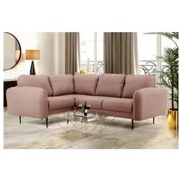 Ecksofa LEONIQUE "Skidi L-Form" Sofas Gr. B/H/T: 228cm x 81cm x 166cm, Struktur fein, langer Schenkel rechts, rosa (rosé) mit losen Rückenkissen und Keder oben auf der Armlehne