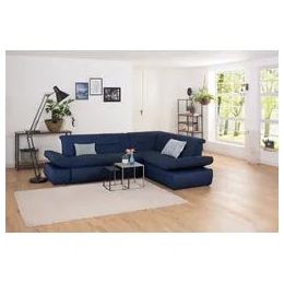 Ecksofa Inosign "Avesa L-Form" Sofas Gr. B/H/T: 275cm x 80cm x 211cm, Struktur fein, langer Schenkel links-Bettfunktion links, mit Armteilverstellung-mit Schlaffunktion, blau (dunkelblau) Wahlweise mit Arm- und Bettfunktion, BTH: 27521180 cm