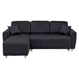 Ecksofa Home Affaire "Scania L-Form" Sofas Gr. B/H/T: 220 cm x 86 cm x 160 cm, Samtoptik, Recamiere links, mit Bettfunktion-mit Bettkasten, grau (anthrazit) wahlweise mit Bettfunktion und Bettkasten