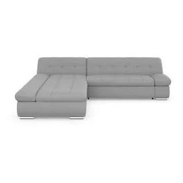 Ecksofa DOMO collection "Mona L-Form" Sofas Gr. B/H/T: 297cm x 80cm x 173cm, Samtoptik, Recamiere links, mit Bettfunktion-mit Armlehnenfunktion, silberfarben (silber) wahlweise mit Bettfunktion