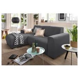 Ecksofa Home Affaire "Langeland L-Form" Sofas Gr. B/H/T: 234cm x 85cm x 163cm, Webstoff, Recamiere links, grau (anthrazit) incl. 2 Zierkissen, Recamiere wahlweise links oder rechts