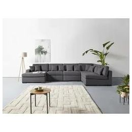 Guido Maria Kretschmer Home & Living Wohnlandschaft GUIDO MARIA KRETSCHMER HOME & LIVING "Skara U-Form" Sofas Gr. B/H/T: 390 cm x 86 cm x 190 cm, Struktur fein, Ottomane links, grau (anthrazit) Lounge-Sofa mit Federkernpolsterung, in vielen Bezugsvarianten