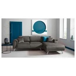 Ecksofa Inosign "Malaga L-Form" Sofas Gr. B/H/T: 276cm x 85cm x 169cm, Samtoptik, Recamiere rechts, grau (hellgrau) Deckenoptik auf Recamiere und Armlehne