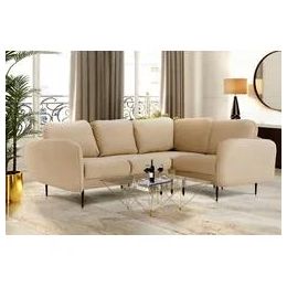 Ecksofa LEONIQUE "Skidi L-Form" Sofas Gr. B/H/T: 228cm x 81cm x 166cm, Samtoptik, langer Schenkel links, beige mit losen Rückenkissen und Keder oben auf der Armlehne