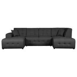 Wohnlandschaft Home Affaire "Nosia U-Form" Sofas Gr. B/H/T: 297 cm x 85 cm x 163 cm, Struktur fein, Recamiere links, grau (anthrazit) incl. 2 Zierkissen, mit feiner Steppung