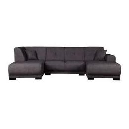 Wohnlandschaft Home Affaire "Langeland U-Form" Sofas Gr. B/H/T: 297cm x 85cm x 163cm, Samtoptik, Recamiere rechts, schwarz incl. 2 Zierkissen, Recamiere wahlweise links oder rechts