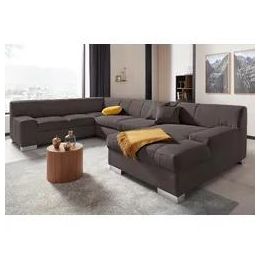 Wohnlandschaft DOMO collection "Bero U-Form" Sofas Gr. B/H/T: 328cm x 74cm x 212cm, Struktur fein, Recamiere rechts, ohne Bettfunktion, schwarz (pepper) wahlweise mit Bettfunktion