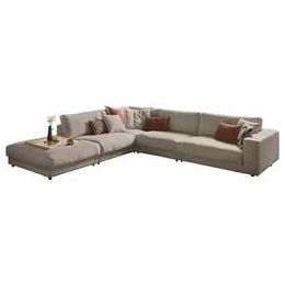 Ecksofa 3C Candy "Enisa II L-Form" Sofas Gr. B/H/T: 365cm x 86cm x 322cm, Samtoptik, langer Schenkel rechts, beige (sand) incl. 3 Flatterkissen, wahlweise mit Flecken-Schutz-Bezug Easy care