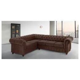 Chesterfield-Sofa Home Affaire "Chesterfield Ecksofa, auch in Leder L-Form" Sofas Gr. B/H/T: 250 cm x 74 cm x 210 cm, Luxus-Microfaser weich, langer Schenkel rechts, braun hochwertige Knopfheftung, langer Schenkel links oder rechts wählbar