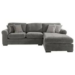 Ecksofa Home Affaire "Broughton L-Form" Sofas Gr. B/H/T: 279 cm x 92 cm x 178 cm, Samtoptik, Ottomane rechts, grau (hellgrau) weicher Sitzkomfort, incl. 4 Zierkissen, Keder