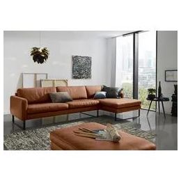 Ecksofa 3C Candy "Aidan L-Form" Sofas Gr. B/H/T: 318cm x 81cm x 154cm, Leder, Longchair rechts, braun (brandy) eleganter Stil mit hohem Sitzkomfort