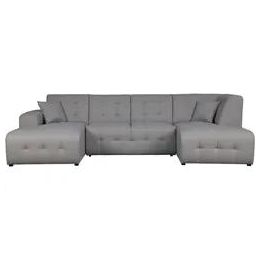 Wohnlandschaft Home Affaire "Nosia U-Form" Sofas Gr. B/H/T: 297cm x 85cm x 163cm, Struktur fein, Recamiere links, grau (hellgrau) incl. 2 Zierkissen, mit feiner Steppung