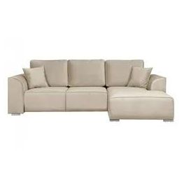 Ecksofa Inosign "Beatrice L-Form" Sofas Gr. B/H/T: 265cm x 86cm x 170cm, Samtoptik, Ottomane rechts, ohne Bettfunktion-ohne Bettkasten, beige (creme) wahlweise auch mit Bettfunktion und Bettkasten