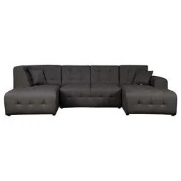 Wohnlandschaft Home Affaire "Nosia U-Form" Sofas Gr. B/H/T: 297 cm x 85 cm x 163 cm, Material, Recamiere rechts, grau (dunkelgrau) incl. 2 Zierkissen, mit feiner Steppung