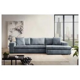 Ecksofa Andas "SLEETLAND XXL in Samtvelours oder Vintage-Leder-Optik, L-Form" Sofas Gr. B/H/T: 325 cm x 72 cm x 167 cm, Kunstleder, Recamiere rechts, blau besonders groß und bequem