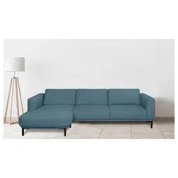 Ecksofa Andas "Nollund, L-Form" Sofas Gr. B/H/T: 246cm x 82cm x 152cm, Struktur-Chenille, Recamiere links, blau (sapphire) mit abgerundeter Recamiere, in weichem Chenille-Stoff