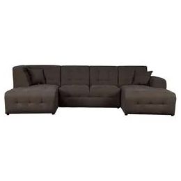 Wohnlandschaft Home Affaire "Nosia U-Form" Sofas Gr. B/H/T: 297 cm x 85 cm x 163 cm, Material, Recamiere rechts, grau (anthrazit) incl. 2 Zierkissen, mit feiner Steppung