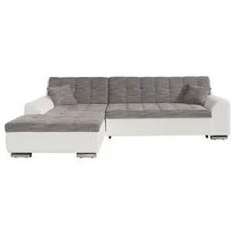 Ecksofa DOMO collection "Treviso viele Bezüge, auch in Cord, L-Form, B/T/H: 267/80/83 cm" Sofas Gr. B/H/T: 267cm x 83cm x 178cm, Kunstleder SOFTLUX-Struktur, Recamiere links, ohne Bettfunktion, weiß (weiß/pepper) wahlweise mit Bettfunktion, incl. Zierkissen, hochwertige Steppung