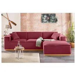 Ecksofa Home Affaire "Terry L-Form" Sofas Gr. B/H/T: 274cm x 75cm x 165cm, Struktur fein, Recamiere rechts, Ecksofa frei im Raum stellbar, rot Ecksofa Möbel Polstermöbel Sofas mit offener Kedernaht und Holzuntergestell