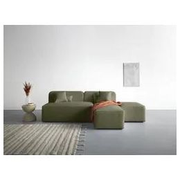 Ecksofa Andas "Sundstrup L-Form" Sofas Gr. B/H/T: 220cm x 76,5cm x 153cm, Bouclé, Ottomane rechts, grün Modulserie, individuelle Zusammenstellung