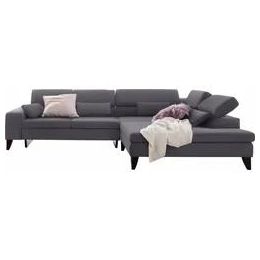 Ecksofa Gallery M BRANDED BY MUSTERRING "Felicia L-Form" Sofas Gr. B/H/T: 309cm x 69cm x 215cm, Leder BAX, Ottomane rechts, ohne Sitzvorzug, braun (braun bax) mit Holzfuß, wahlweise manuellem oder motorischem Sitzvorzug