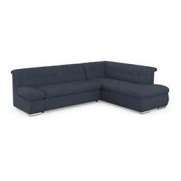 Ecksofa DOMO collection "Mona L-Form" Sofas Gr. B/H/T: 271cm x 80cm x 213cm, Feinstruktur, Ottomane rechts, mit Bettfunktion-mit Armlehnenfunktion, blau (blaugrau) wahlweise mit Bett- und Armlehnfunktion