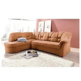 Ecksofa DOMO collection "Papenburg L-Form" Sofas Gr. B/H/T: 241cm x 84cm x 178cm, Kunstleder SOFTLUX, Ottomane links, mit Bettfunktion, orange (pfirsich) mit Ottomane, wahlweise Bettfunktion