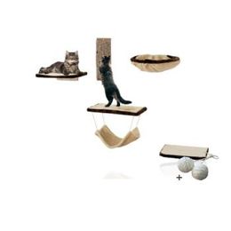 Rohrschneider Katzen-Kletterwand Katzenmöbel für die Wand 6-tlg in beige mit Gratis-Spielballset