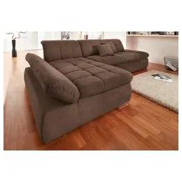 Ecksofa DOMO collection "NMoric XXL, B/T/H: 300/172/80cm, Revamierenabschluss L-Form" Sofas Gr. B/H/T: 300cm x 80cm x 172cm, Microfaser PRIMABELLE, Recamiere links, ohne Funktion, braun wahlweise mit Bettfunktion und Armlehnverstel,lung