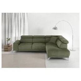 Ecksofa 3C Candy "Greve L-Form" Sofas Gr. B/H/T: 249cm x 79cm x 209cm, Struktur, Ottomane rechts, mit Sitzvorzug motorisch im 2-Sitzer, grün (oliv) wahlweise mit motorischem Sitzvorzug, manuelle Kopfteilverstellung