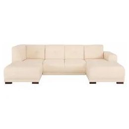 Wohnlandschaft Home Affaire "Langeland U-Form" Sofas Gr. B/H/T: 297cm x 85cm x 163cm, Webstoff, Recamiere rechts, beige incl. 2 Zierkissen, Recamiere wahlweise links oder rechts