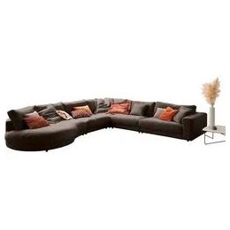 Ecksofa 3C Candy "Enisa II L-Form" Sofas Gr. B/H/T: 395cm x 86cm x 225cm, Samtoptik, langer Schenkel links, grau (stone) incl. 3 Flatterkissen, wahlweise mit Flecken-Schutz-Bezug Easy care