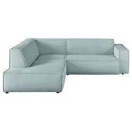 Ecksofa 3C Candy "Matteo L-Form" Sofas Gr. B/H/T: 254cm x 72cm x 224cm, Ottomane links, blau (light blau) mit auffälliger Kedernaht, Cord-Bezug, Lounge-Charakter