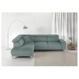 Ecksofa 3C Candy "Greve L-Form" Sofas Gr. B/H/T: 249cm x 79cm x 209cm, Struktur, Ottomane links, ohne motorischen Sitzvorzug im 2-Sitzer, blau (petrol) wahlweise mit motorischem Sitzvorzug, manuelle Kopfteilverstellung