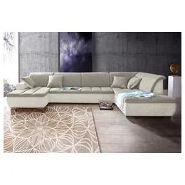 Wohnlandschaft Inosign "U-Form" Sofas Gr. B/H/T: 380cm x 85cm x 202cm, Microfaser PRIMABELLE-Struktur, Recamiere links, beige (creme/beige) im modernen Materialmix