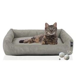 Rohrschneider ® Katzenbett waschbar mit Gratis-Beigabe, robuster Fein-Cordstoff grau