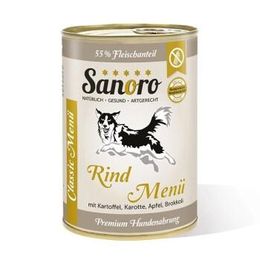 Sanoro Menü Classic vom Rind mit 55% Fleischanteil mit Bio-Kartoffel und Bio-Karotte 12x400g