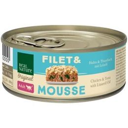 REAL NATURE Filet & Mousse Adult Huhn & Thunfisch mit Leinöl 24x85 g