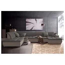 Wohnlandschaft Inosign "U-Form" Sofas Gr. B/H/T: 380cm x 85cm x 202cm, Kunstleder SOFTLUX-Struktur, Recamiere rechts, braun (braun, braun) im modernen Materialmix