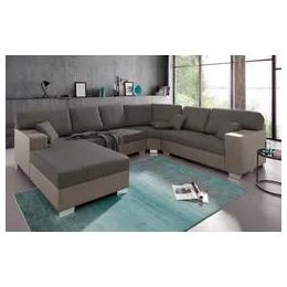 Wohnlandschaft Inosign "U-Form" Sofas Gr. B/H/T: 324cm x 94cm x 90cm, Kunstleder SOFTLUX-Struktur, Recamiere links, braun (braun, braun)