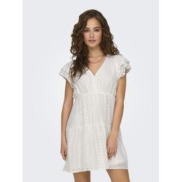 Only Shirtkleid Kurzes Kleid Knielang V-Ausschnitt Spitzen-Detail (mini) 7565 in Weiß